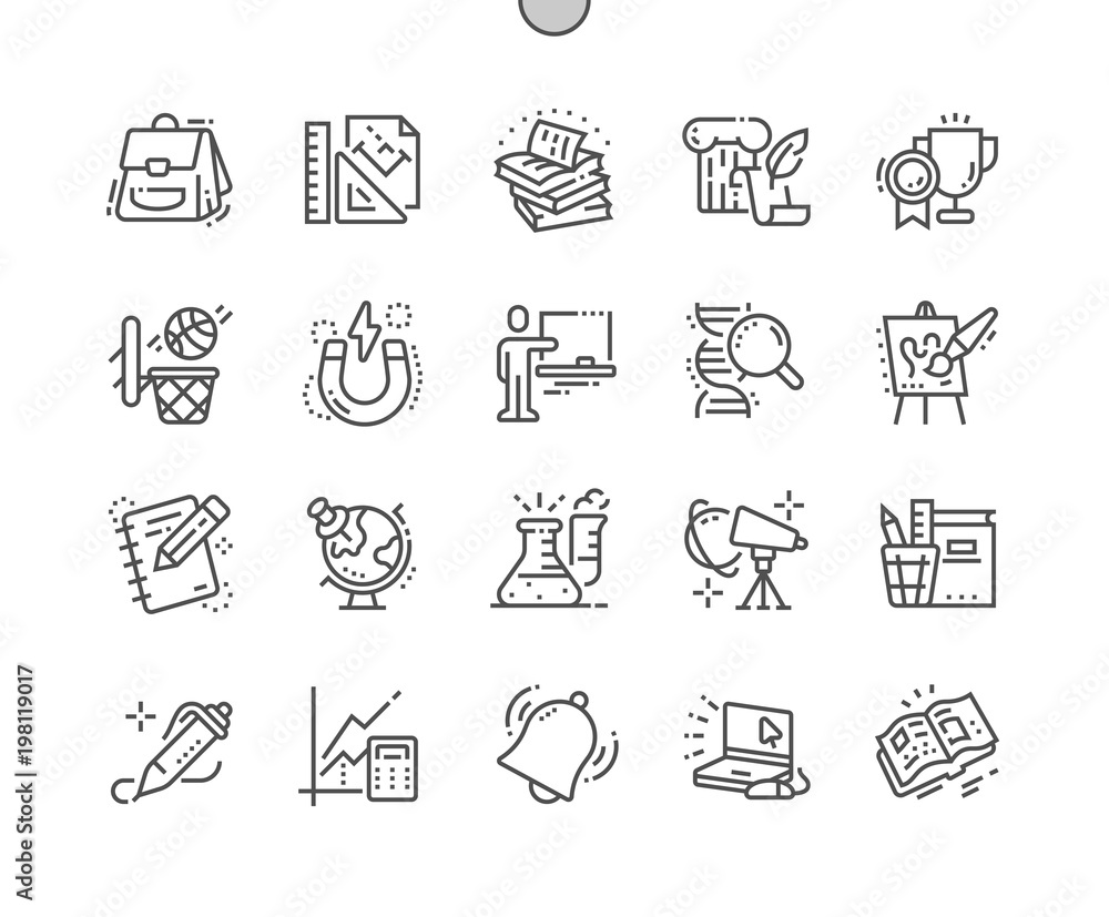 School Subjects Well-crafted Pixel Perfect Vector Thin Line Icons 30 2x ...