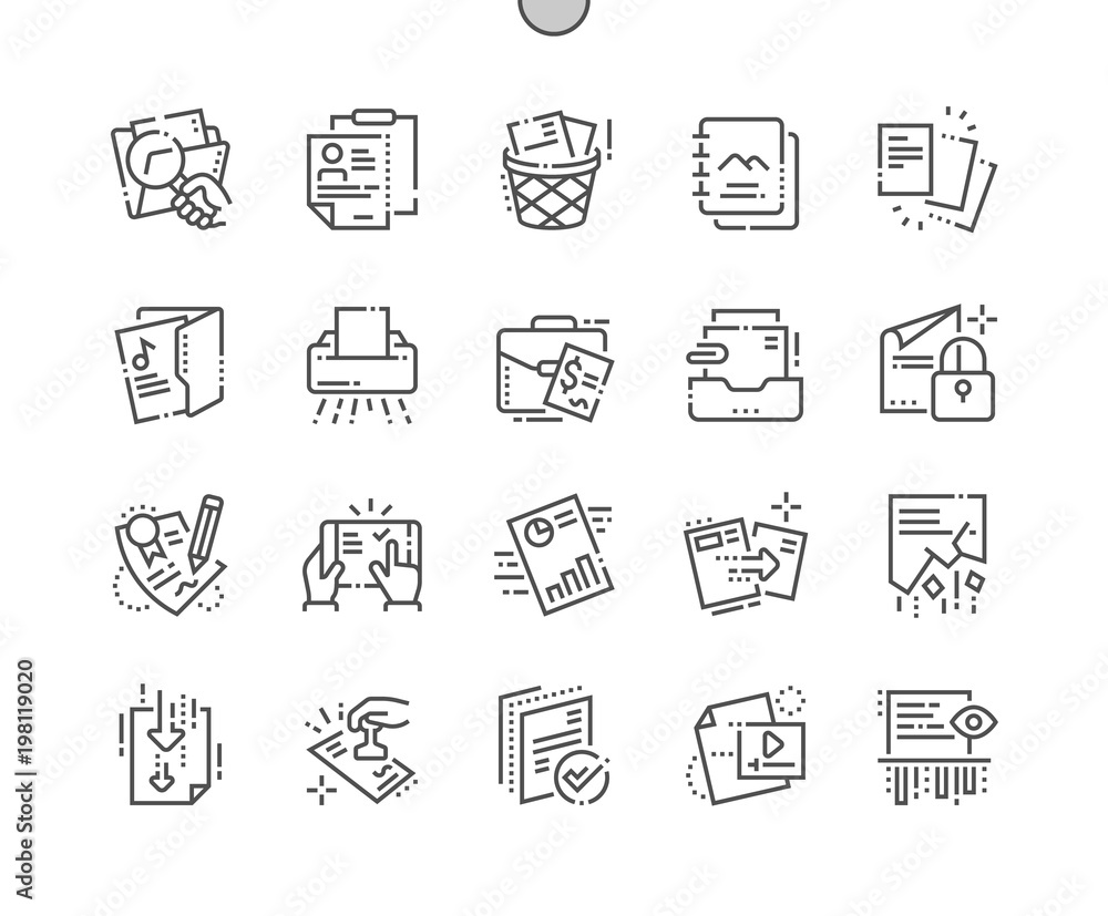 Documents Well-crafted Pixel Perfect Thin Line Icons 30 2x Grid for Web ...