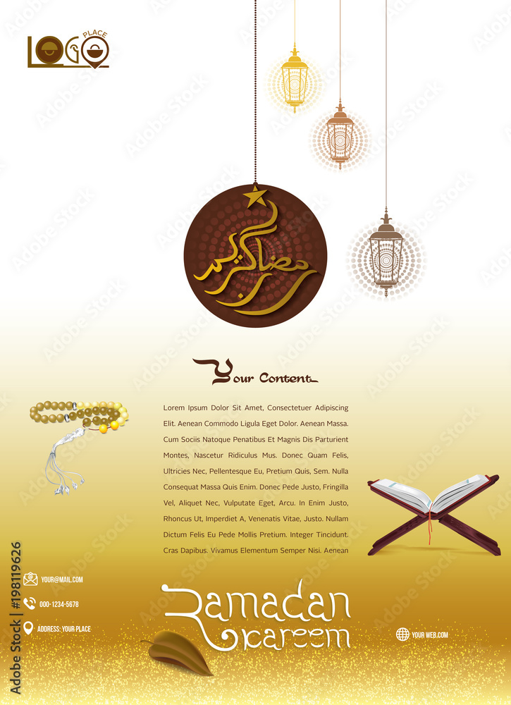 Design cover Ramadan Kareem with illustrations of lantern lamp lights ...