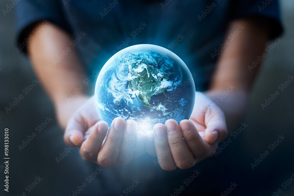 Earth day, Human hands holding blue earth, save earth concept. Stock ...