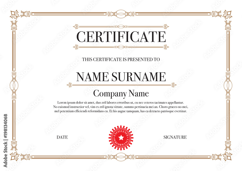 Gold Frame Certificate for Excellence Performance Stock Vector | Adobe ...