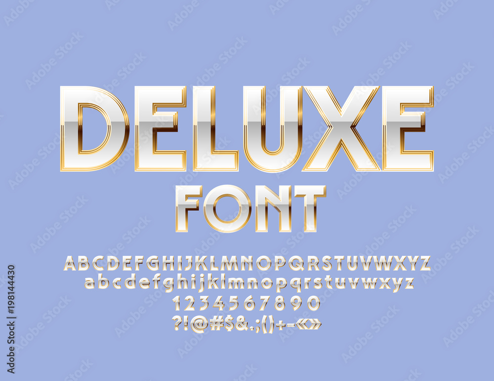Vector White and Gold Deluxe Font. Elegant classic style Alphabet ...