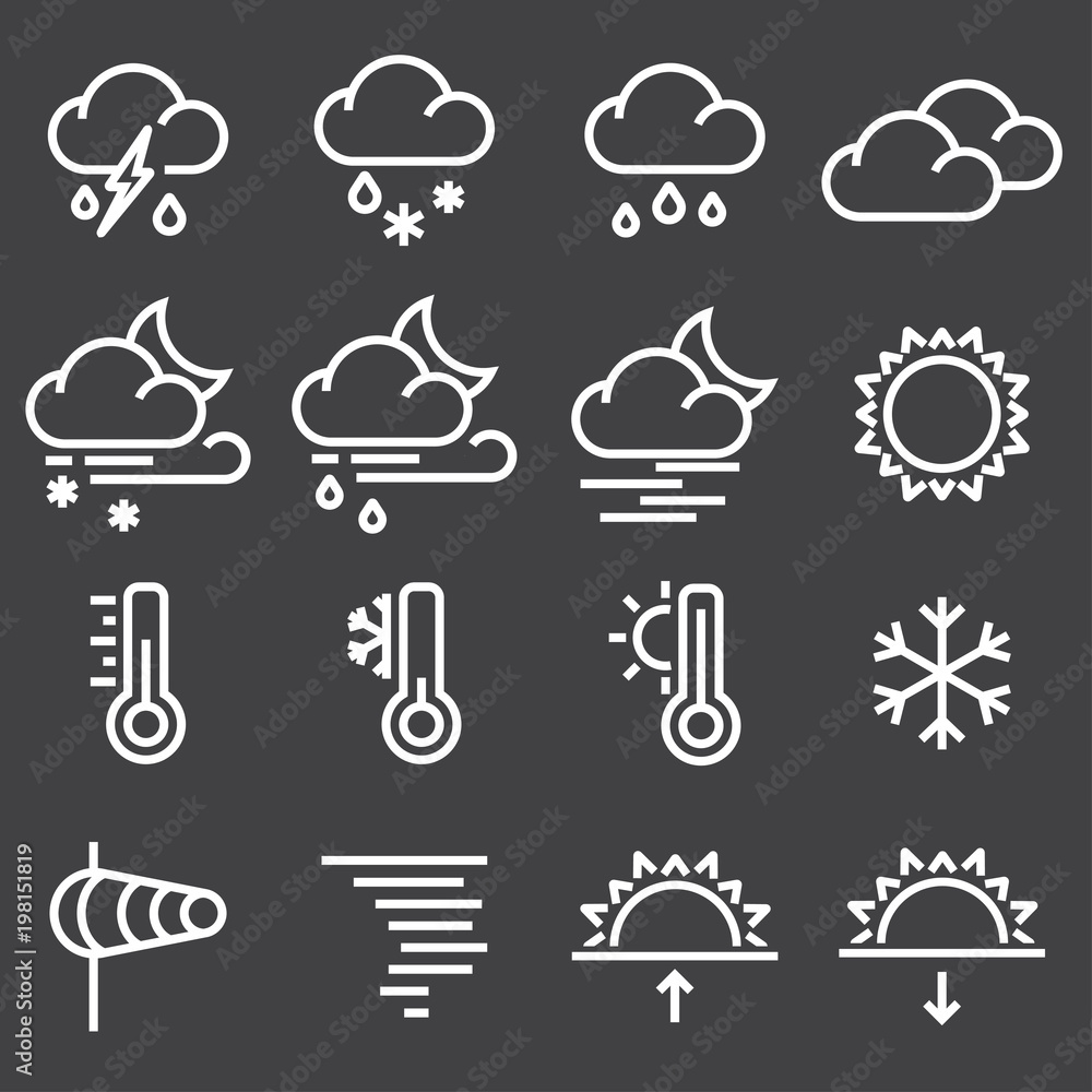 Weather Icons For Print, Web or Mobile App Stock Vector | Adobe Stock