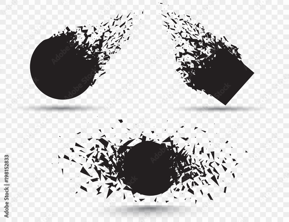 Black square stone with debris isolated. Abstract black explosion ...
