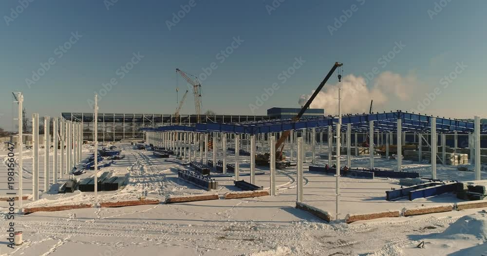 Construction of a modern factory or warehouse, modern industrial ...