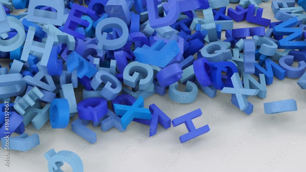 Lots of falling down blue letters on the ground. Animation of falling ...