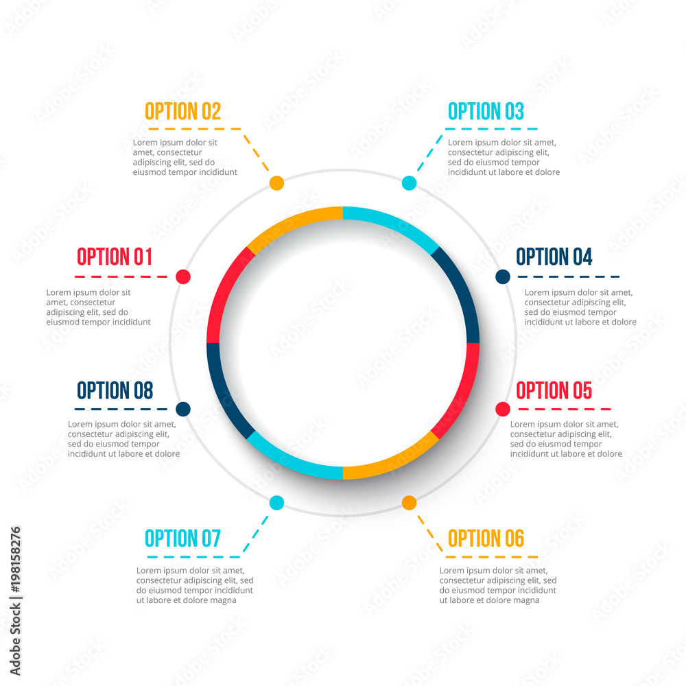 Business data visualization. Abstract element of cycle diagram with 8 ...