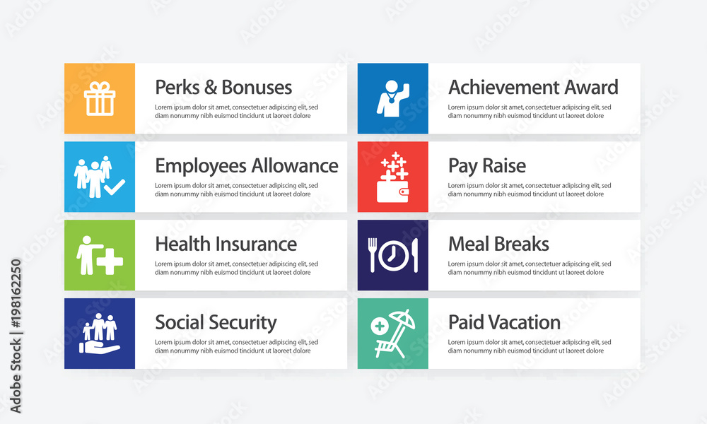 Employee Benefits Infographic Icon Set Stock Illustration | Adobe Stock
