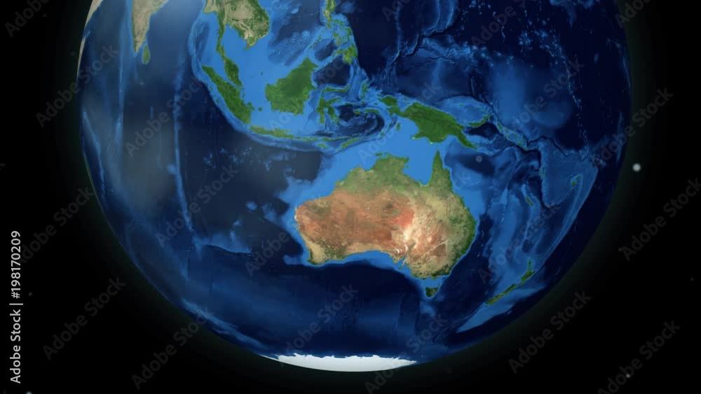 Zooming through space to a location in Globe animation - Australia ...