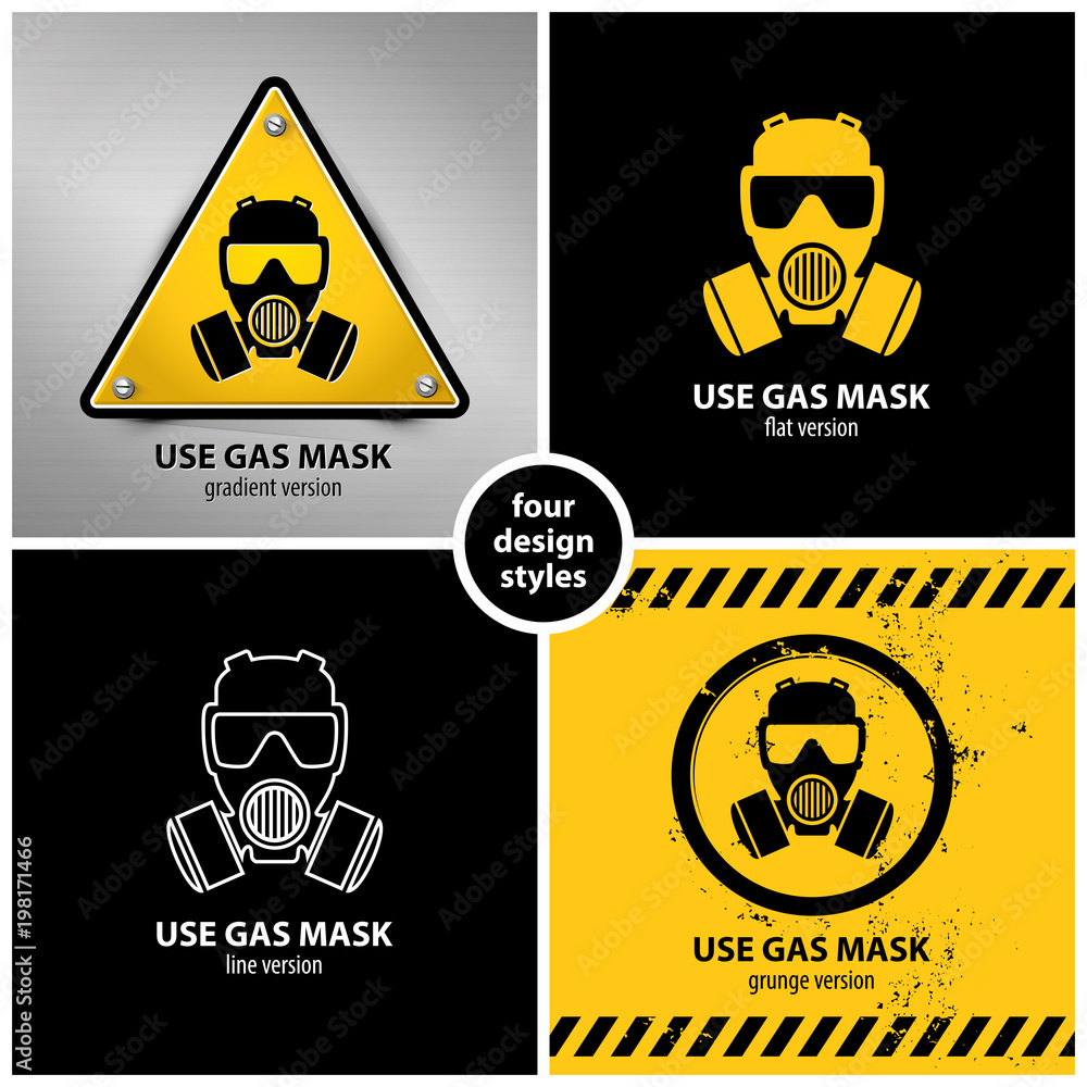 set of gas mask symbols containing four unique design elements in ...