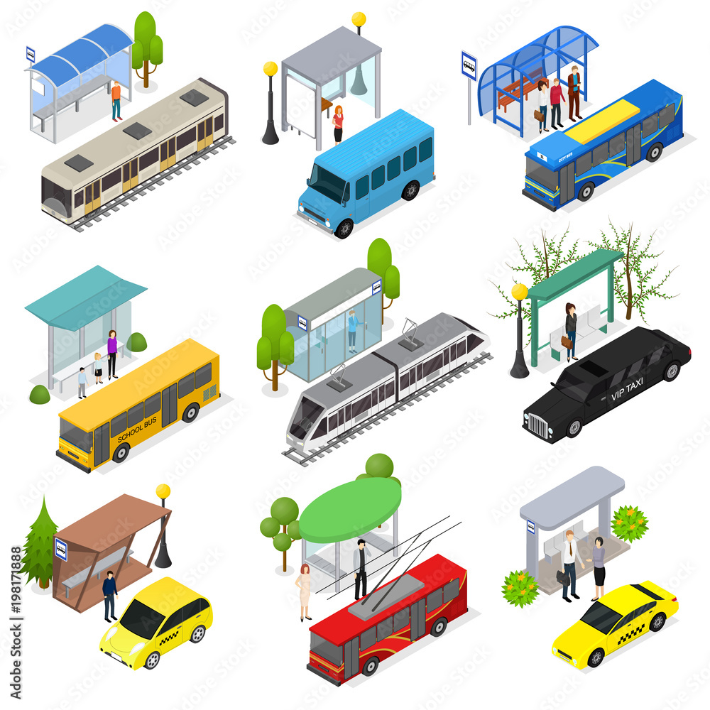 Different Types City Public Transport 3d Icons Set Isometric View ...