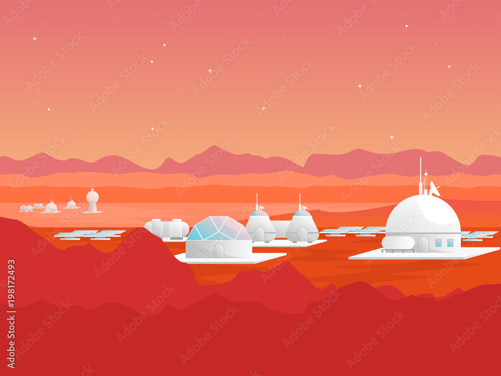 Cartoon Mars Colonization Card Poster. Vector Stock Vector | Adobe Stock