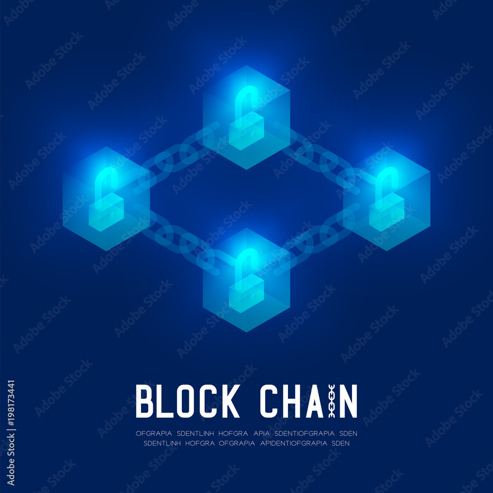 Blockchain technology 3D isometric virtual, Unlock protect system ...