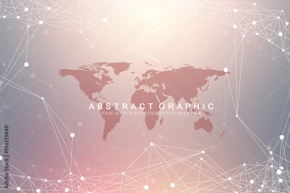 Geometric graphic background communication with World Map. Big data ...