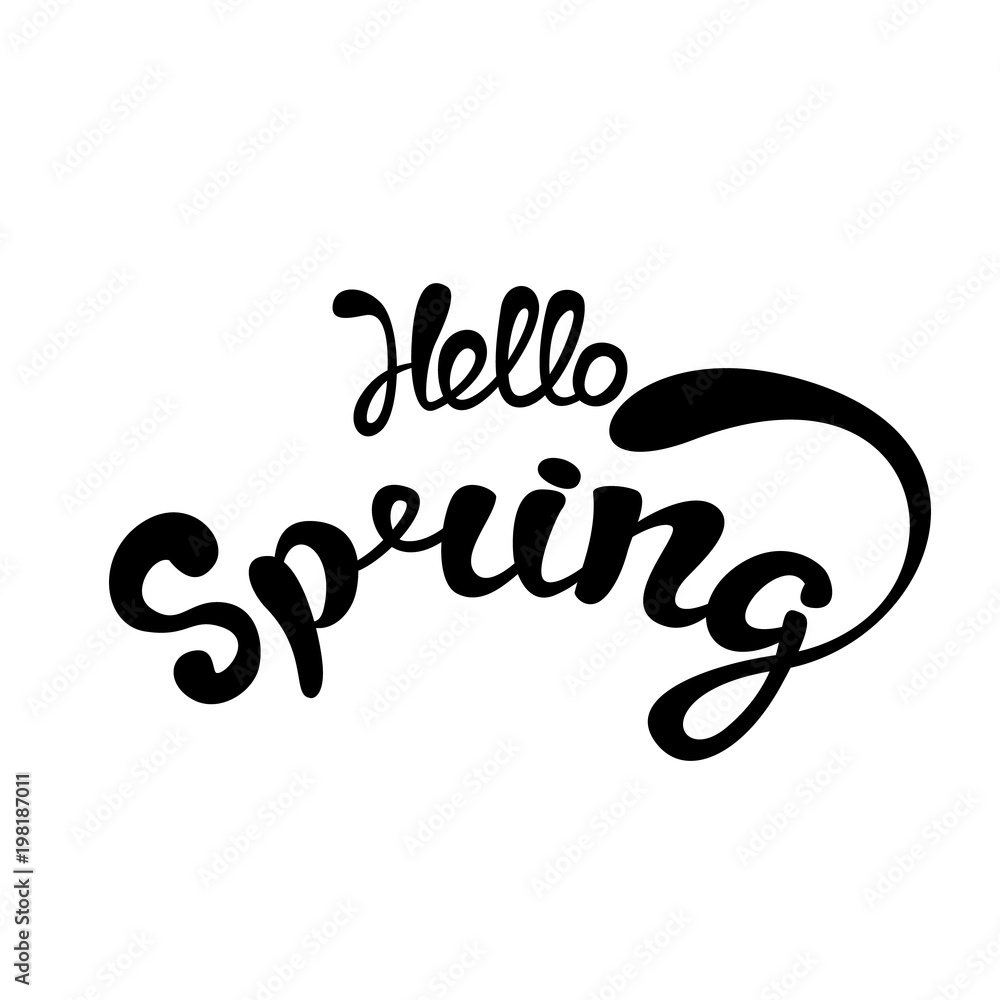 Hello Spring. Vector handwritten lettering illustration. Header ...