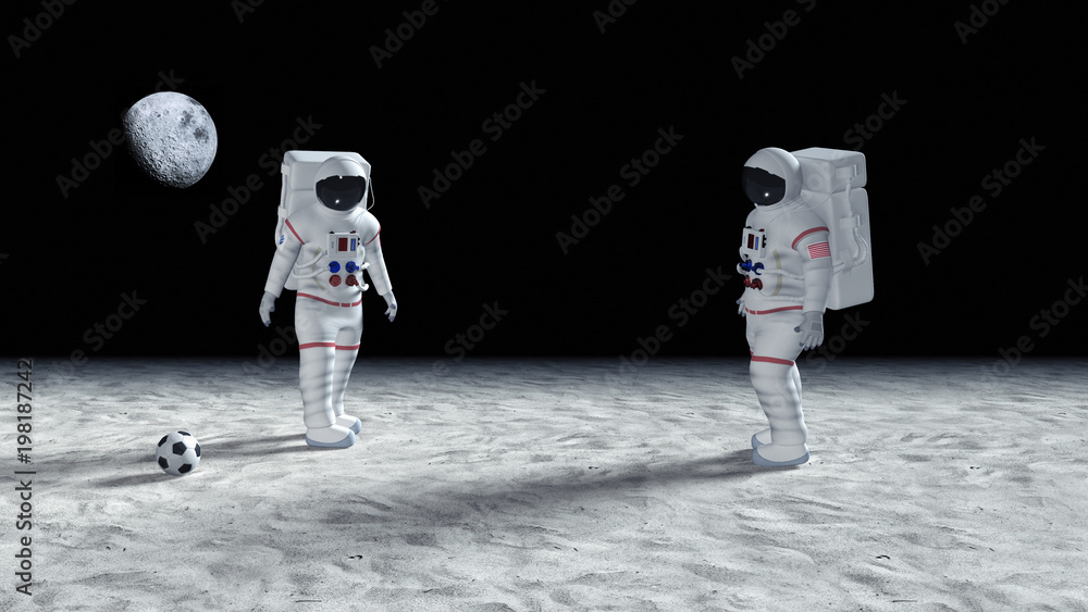 Astronauts having fun on the planet surface. Bizarre scene from the ...