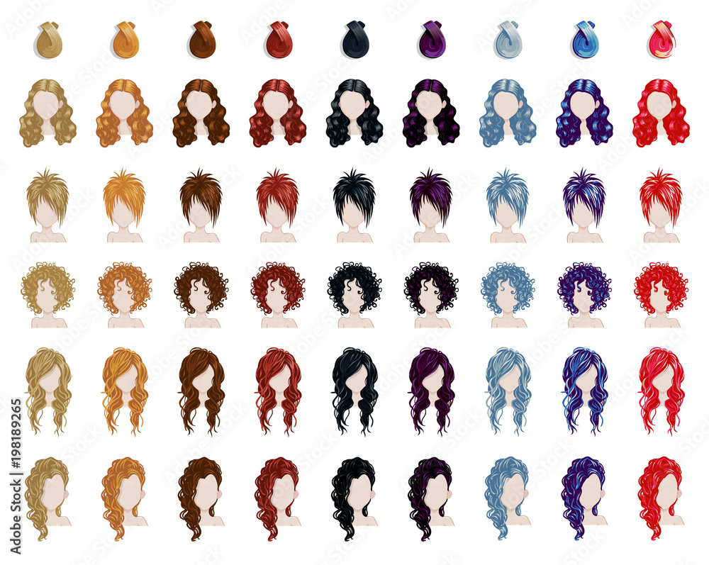 Big set of colorful beautiful female hair style sprites. Vector game ...