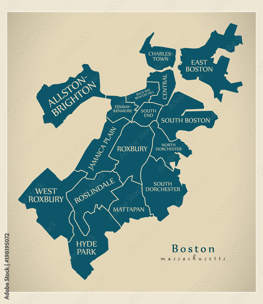 Modern City Map - Boston Massachusetts city of the USA with boroughs ...