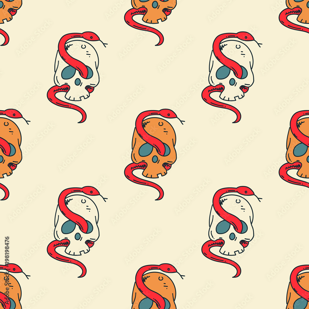 Skull and snake seamless pattern. Original design for print or digital ...
