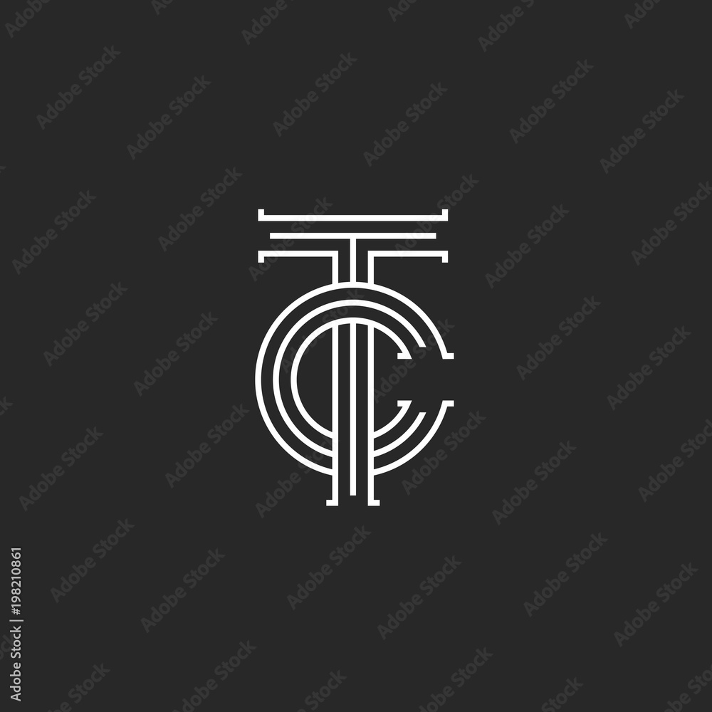 Letters TC logo monogram, overlapping thin lines CT initials emblem ...