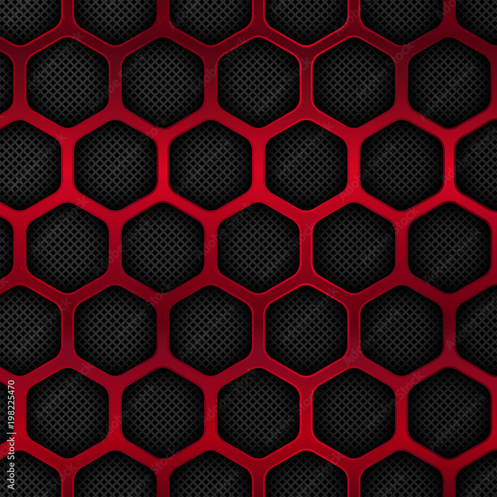 Black and red metal background. Hexagon pattern. Vector illustration ...
