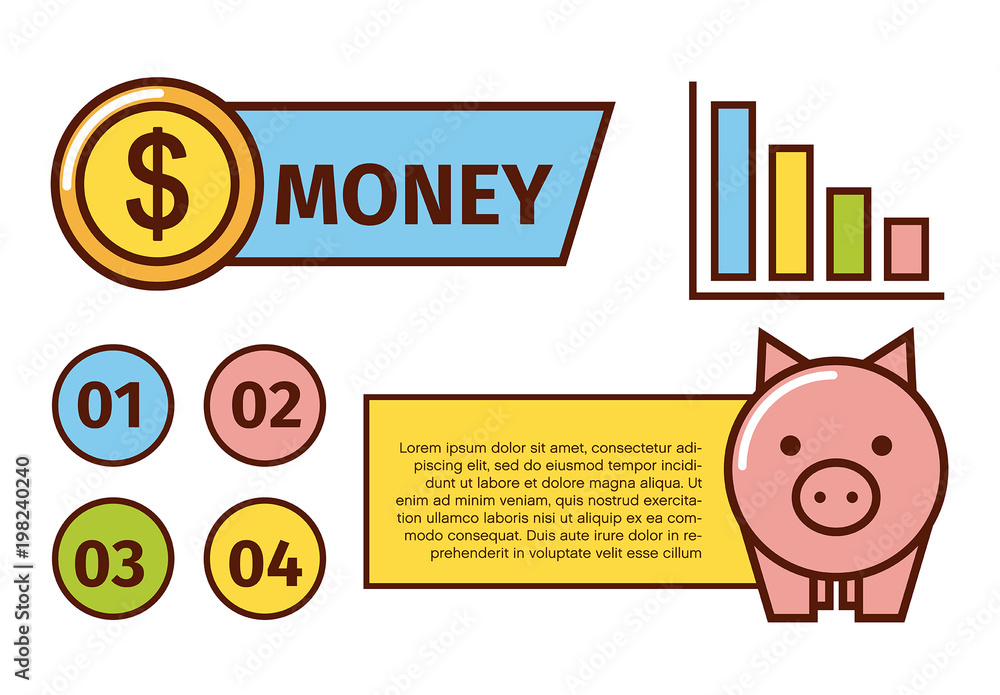 Financial Infographic with Cartoon Style Illustrations Stock Template ...