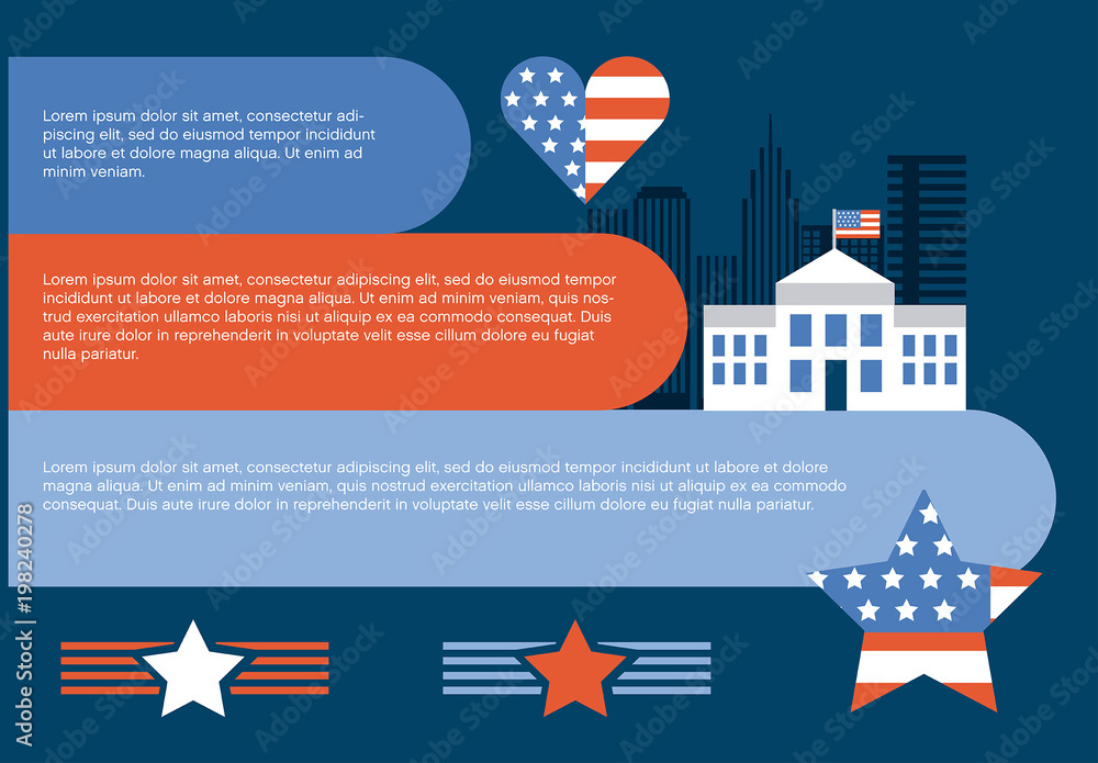 Patriotic USA Infographic with American Flag Elements Stock Template ...