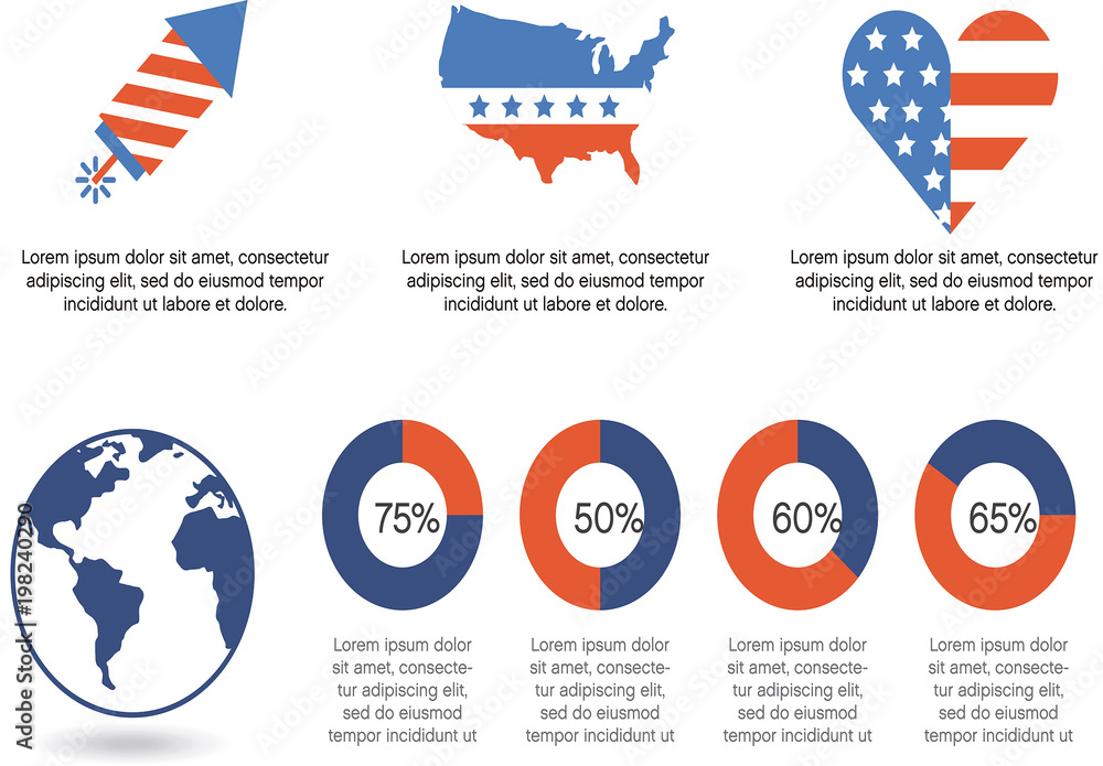 USA Infographic Elements Modern Flat Style. American Symbols and Data ...