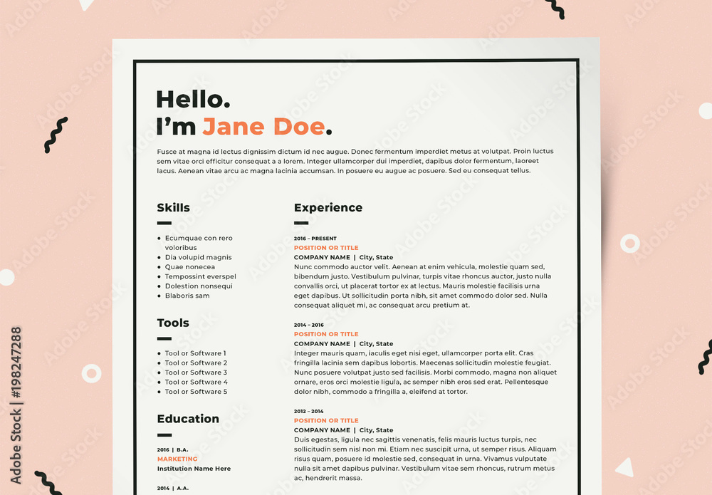 Resume Layout Kit with Orange Accents Stock Template | Adobe Stock