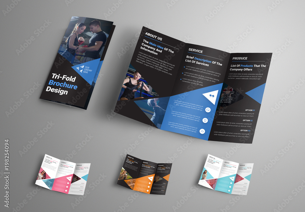 4 Trifold Brochures with Triangular Elements Stock Template | Adobe Stock