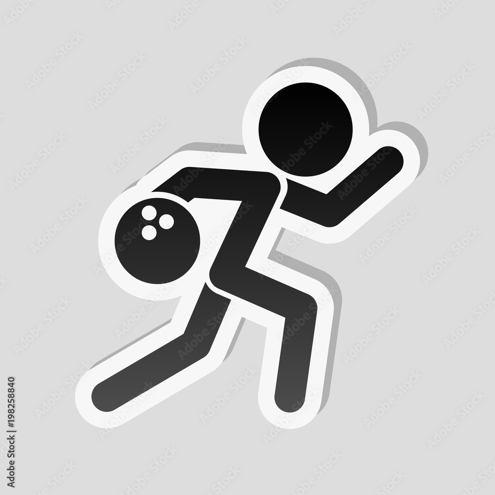 running man, bowling icon. Sticker style with white border and simple ...
