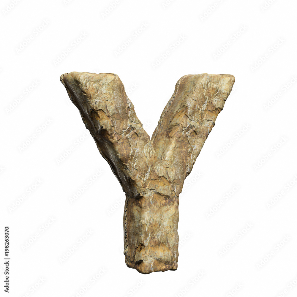 Detailed warm rough rock upper case y on a pure white background. This ...