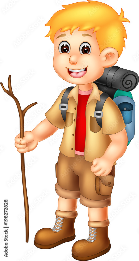 cute backpacker cartoon posing with smile and bring stick Stock ...