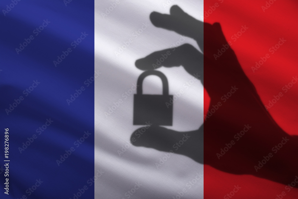 France closed lock in the hand. Import and export of goods from the ...