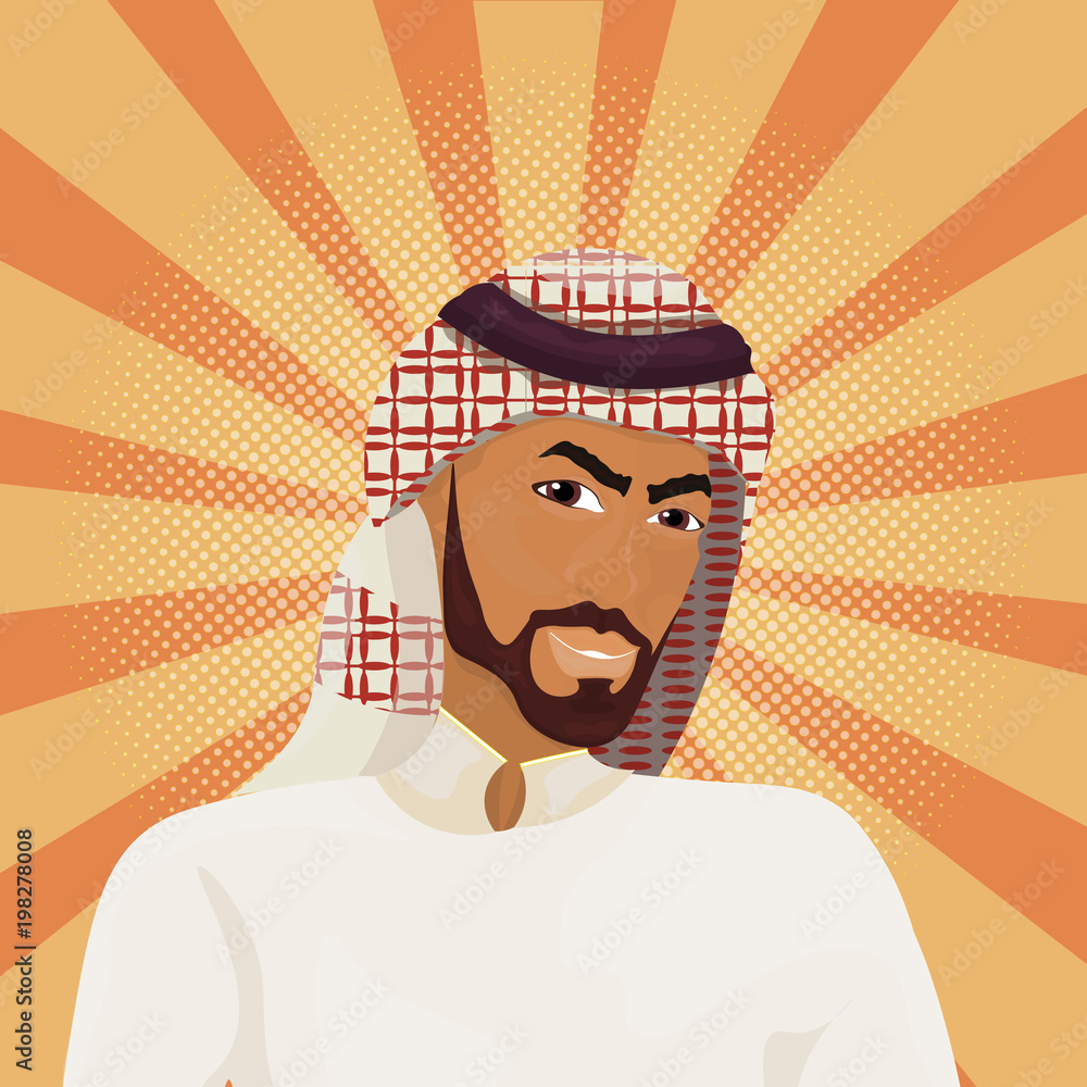 Arab Business Man In Traditional Clothes Over Retro Comic Background ...
