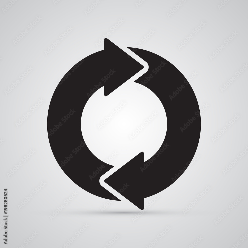 Carved silhouette flat icon, simple vector design. Circle with 2 arrows ...