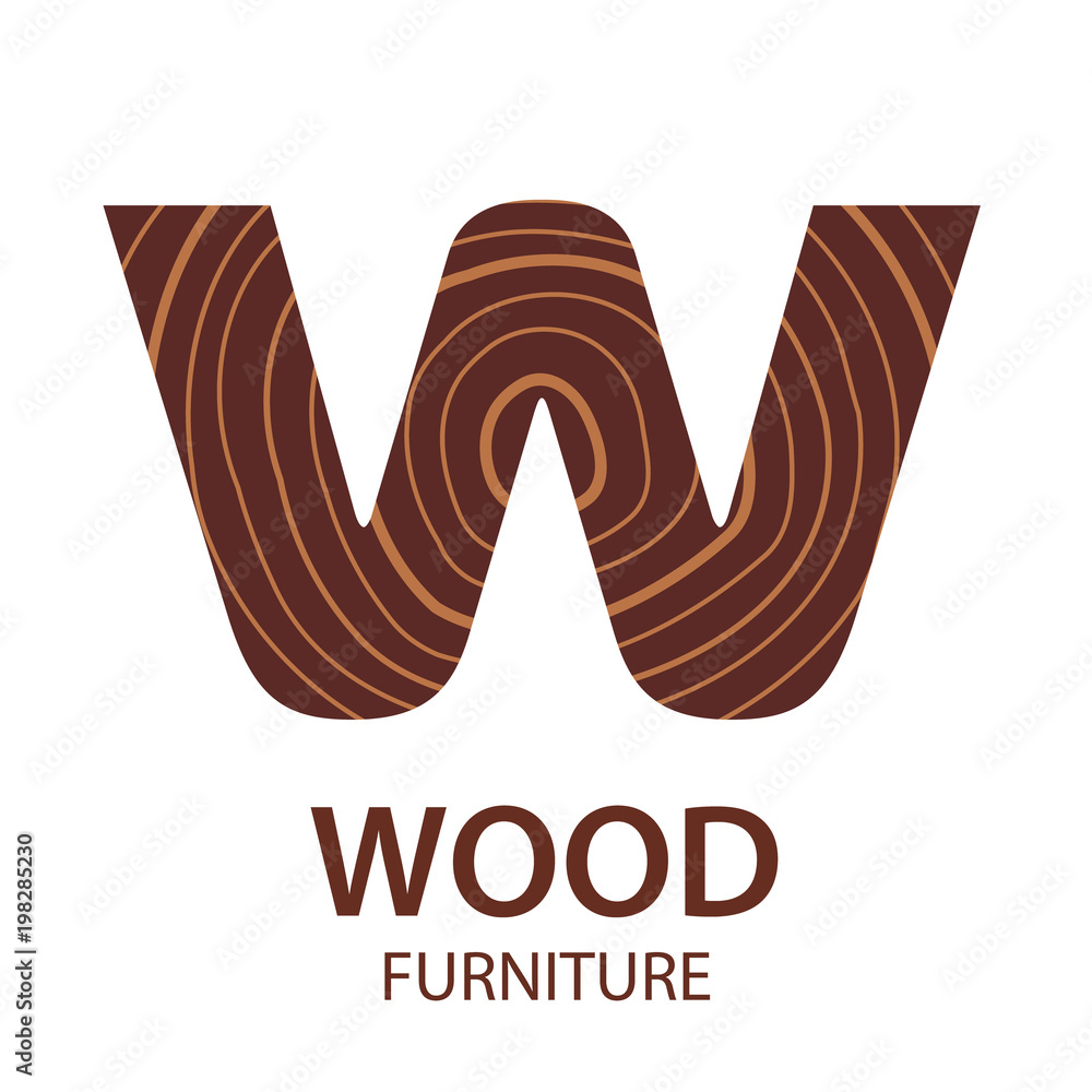 Logo letter W, wood furniture. Vector illustration, Concept of saw cut ...