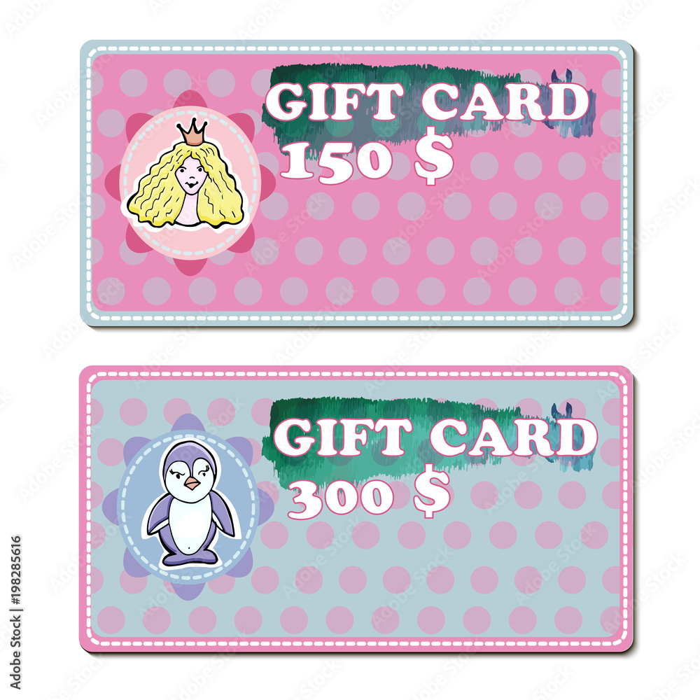 Set of gift voucher template to kids. Vector illustration with cartoon ...