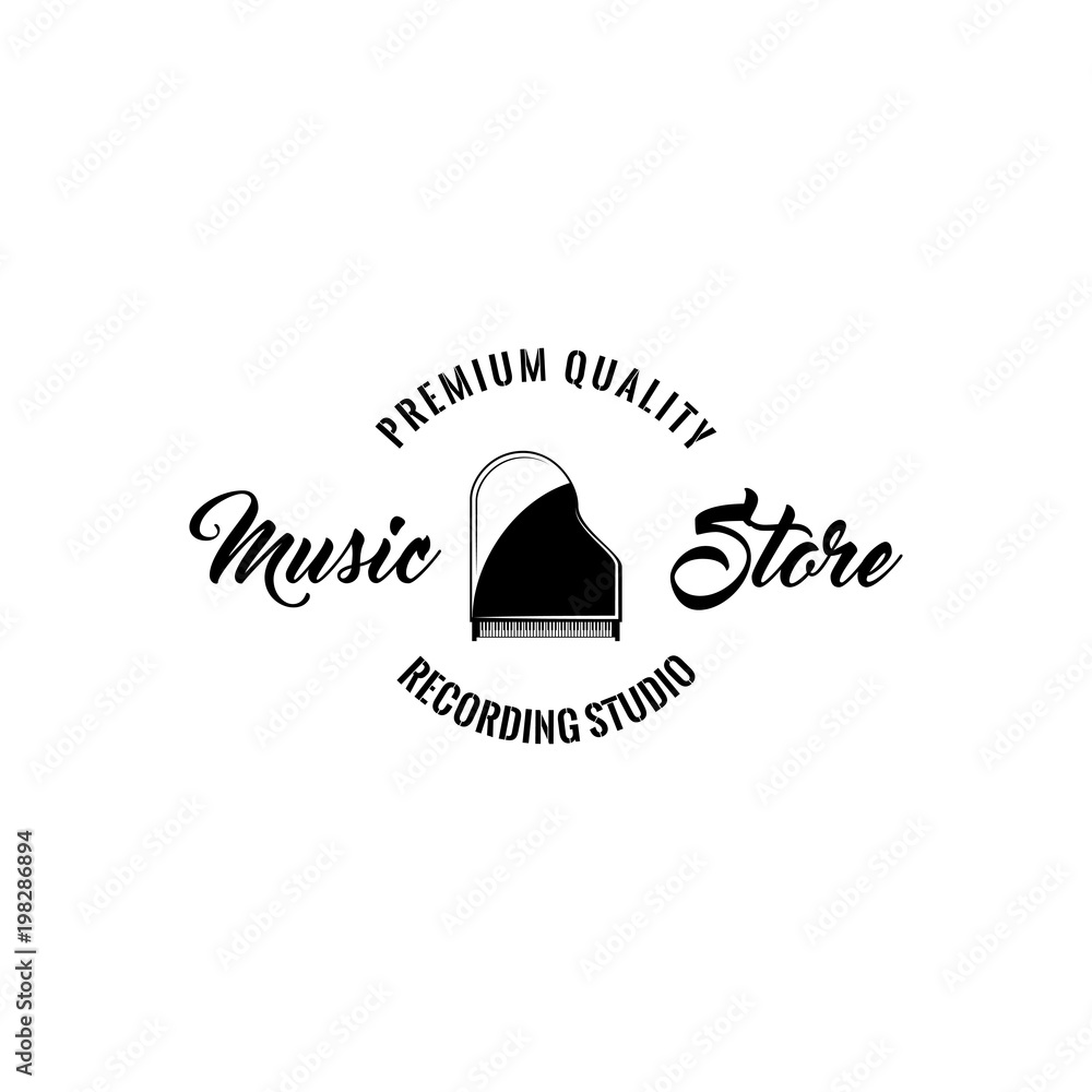 Grand piano. Music store logo label emblem. Musical instrument. Vector ...