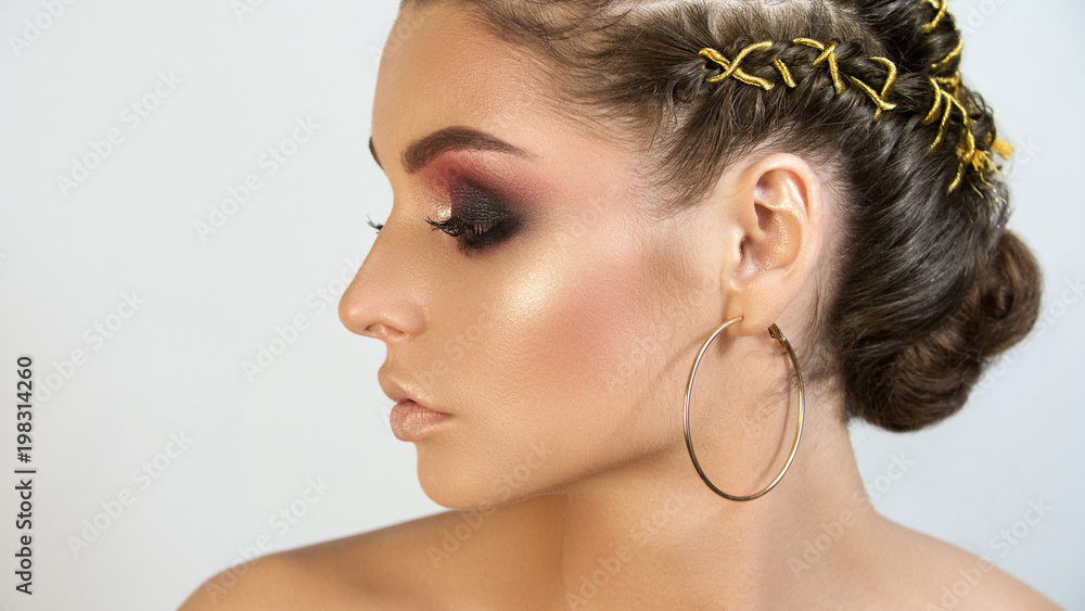 side view of face of young girl with the shining smooth healthy skin of ...