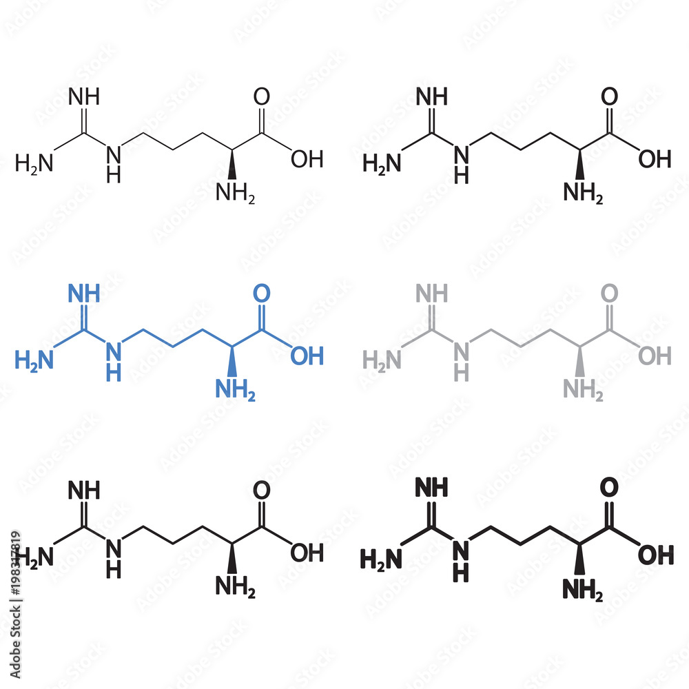 Arginine, L-arginine molecular structural chemical formula set. Vector ...