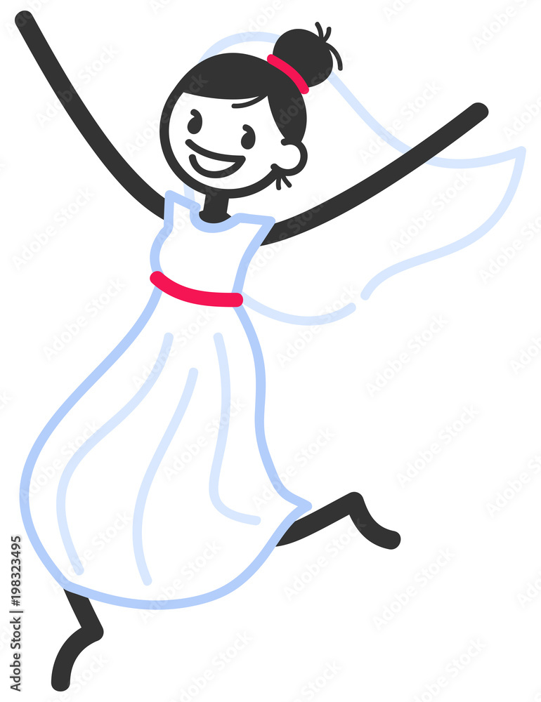 Vector illustration of cute stick figure happy bride in wedding dress ...