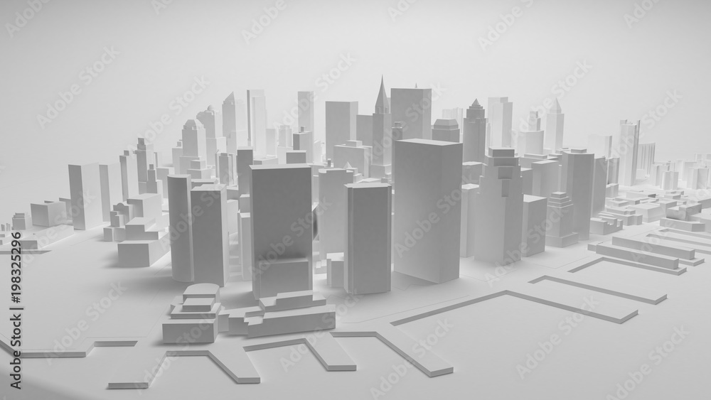 3d city panorama isolated on white background. 3d rendering. Stock ...