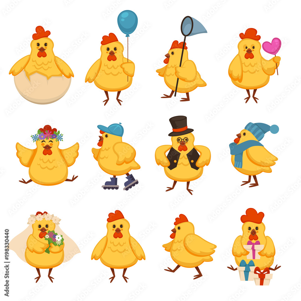 Cartoon chicken funny cute characters for kid design of birthday ...