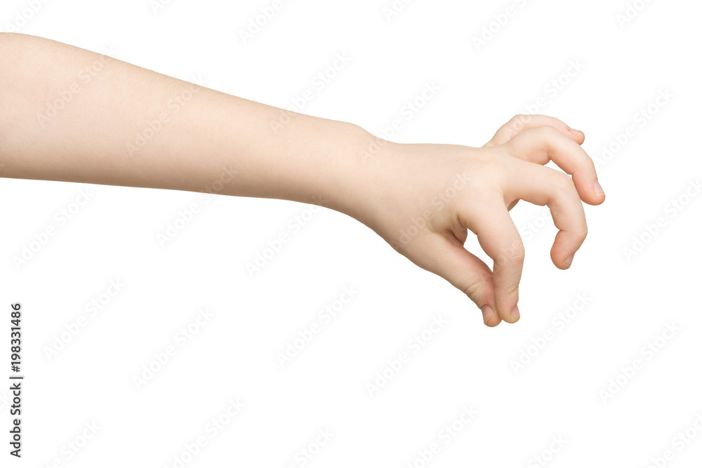 Kid hand making grab some items isolated on white Stock Photo | Adobe Stock