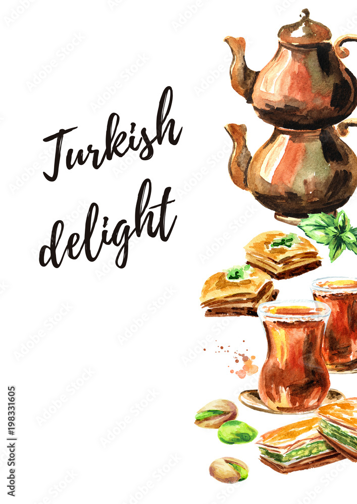 Turkish delight background. Watercolor hand drawn isolated illustration ...