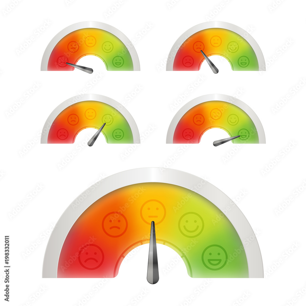 Customer satisfaction meter design - colorful template with emoji icons ...