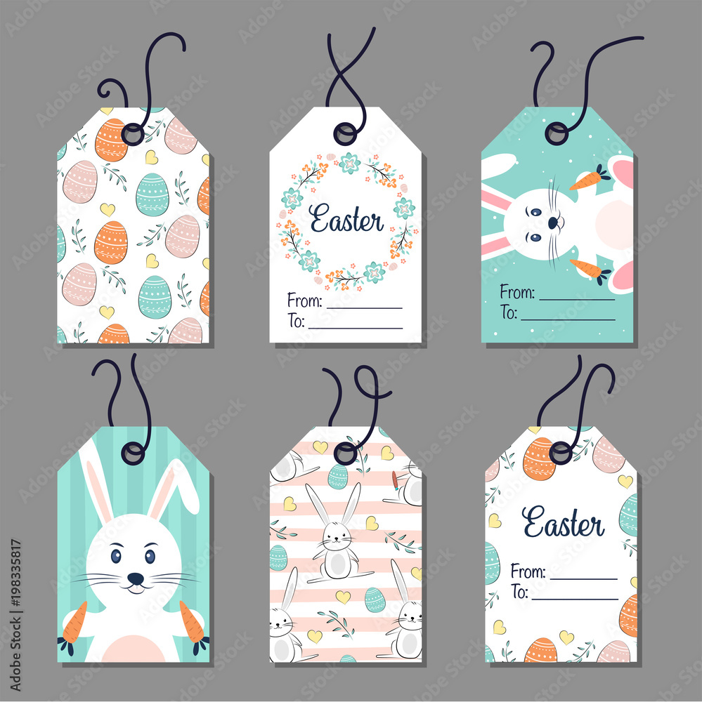 Easter gift tags set. Hand drawn design elements. Cards with Easter ...