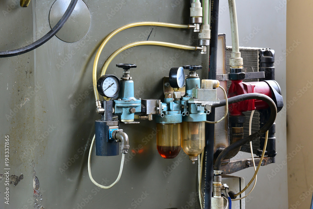 Hydraulics oil station on the machine tool on industrial equipment ...