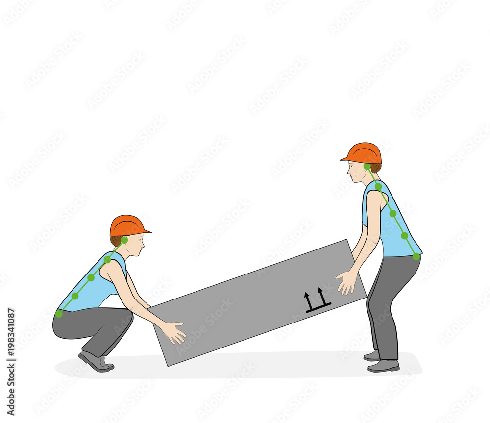 Correct posture to lift a heavy object safely. Illustration of health ...
